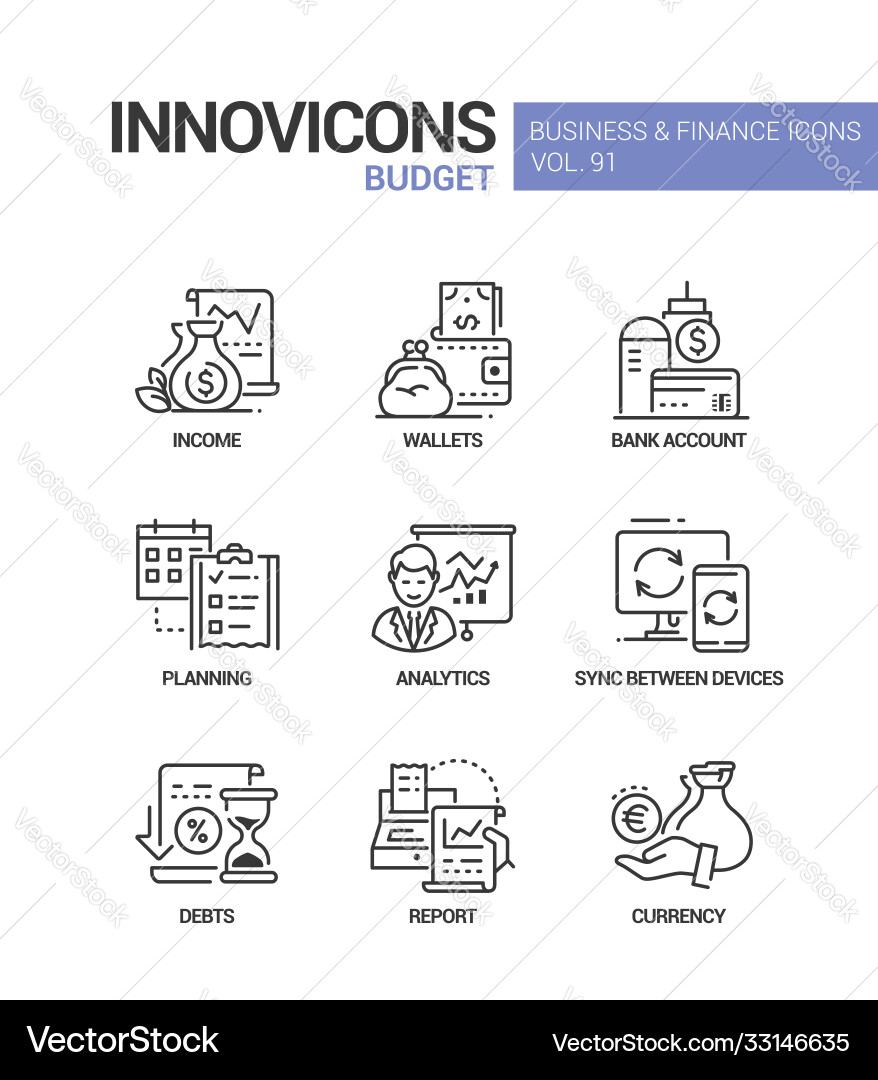 Budget - line design style icons set Royalty Free Vector