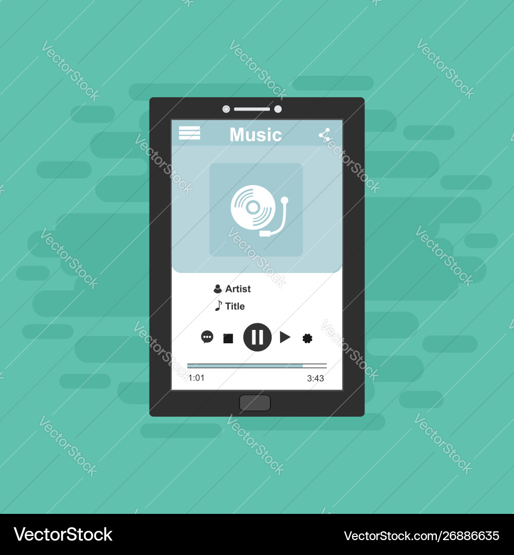 Media player application app template with flat Vector Image
