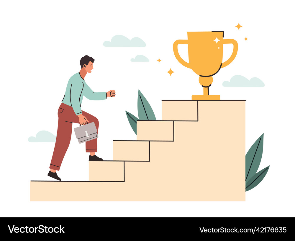 Person run to trophy Royalty Free Vector Image