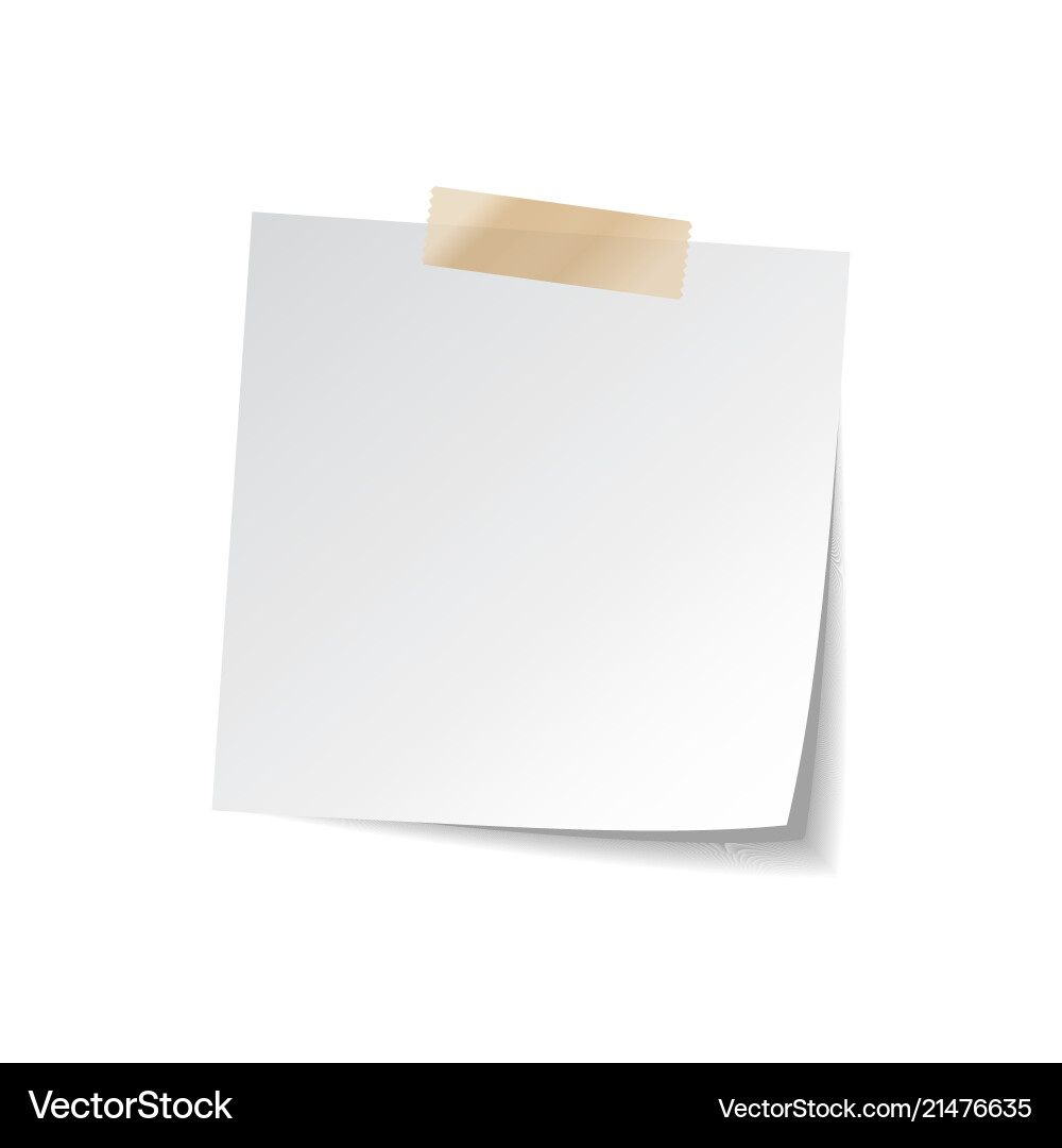 Sticky paper note with tape and shadow isolated on