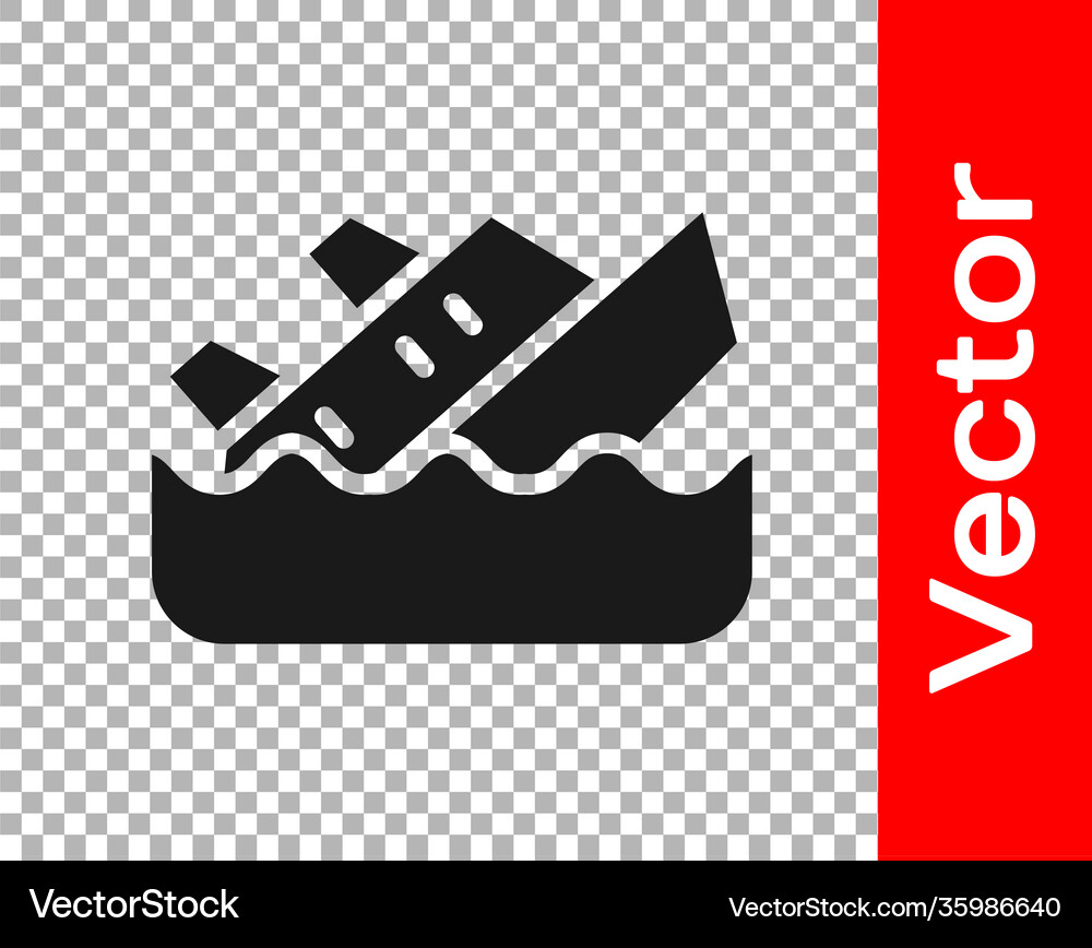 Black sinking cruise ship icon isolated Royalty Free Vector