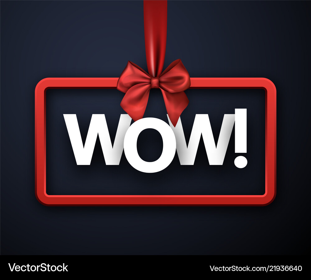 Blue wow sign with red satin bow Royalty Free Vector Image
