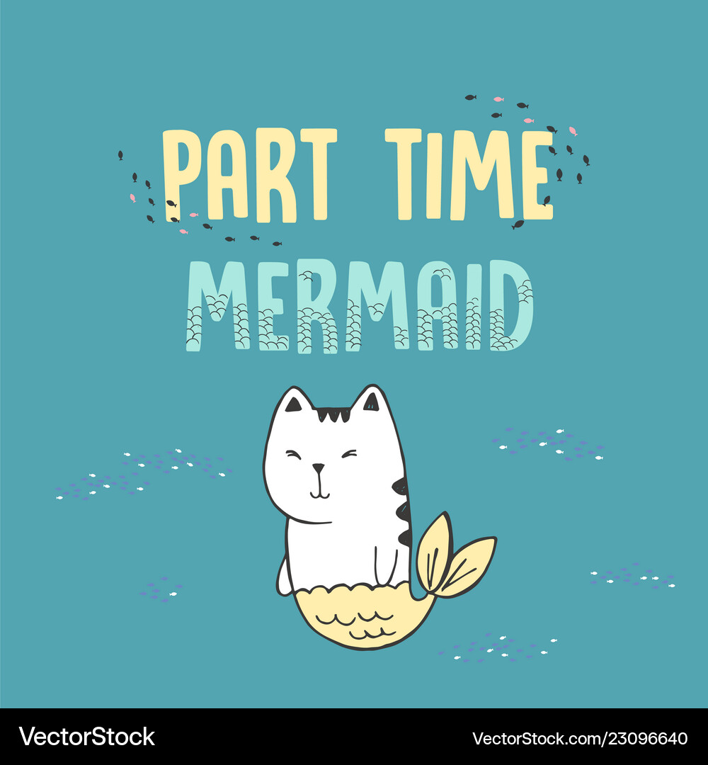 Cute white cat mermaid under water Royalty Free Vector Image