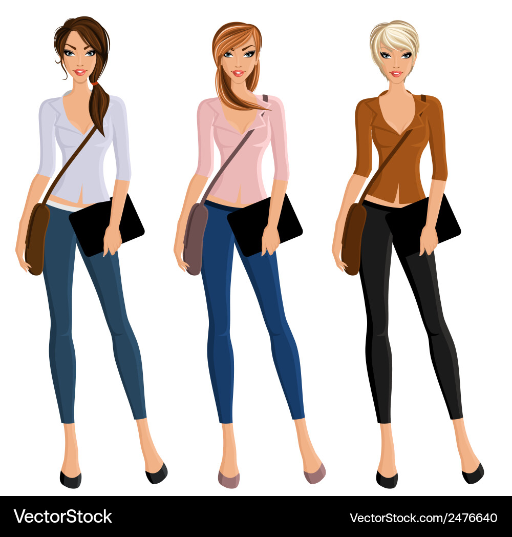 Girl student portrait set Royalty Free Vector Image