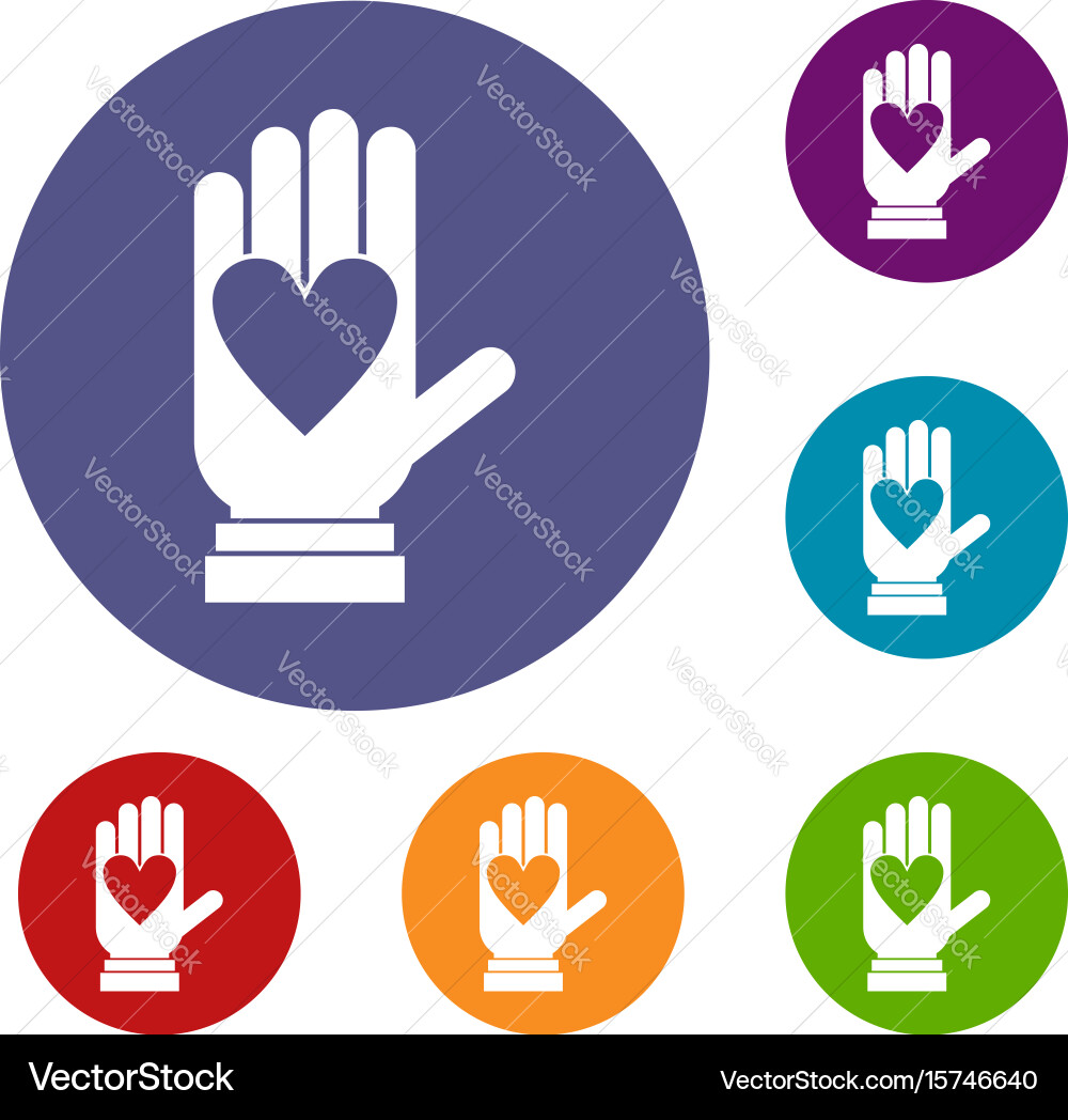 Hand with heart icons set Royalty Free Vector Image