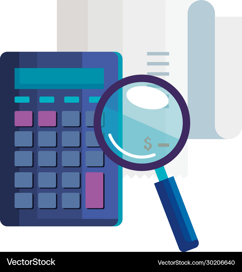 Magnifying glass with calculator math and voucher Vector Image