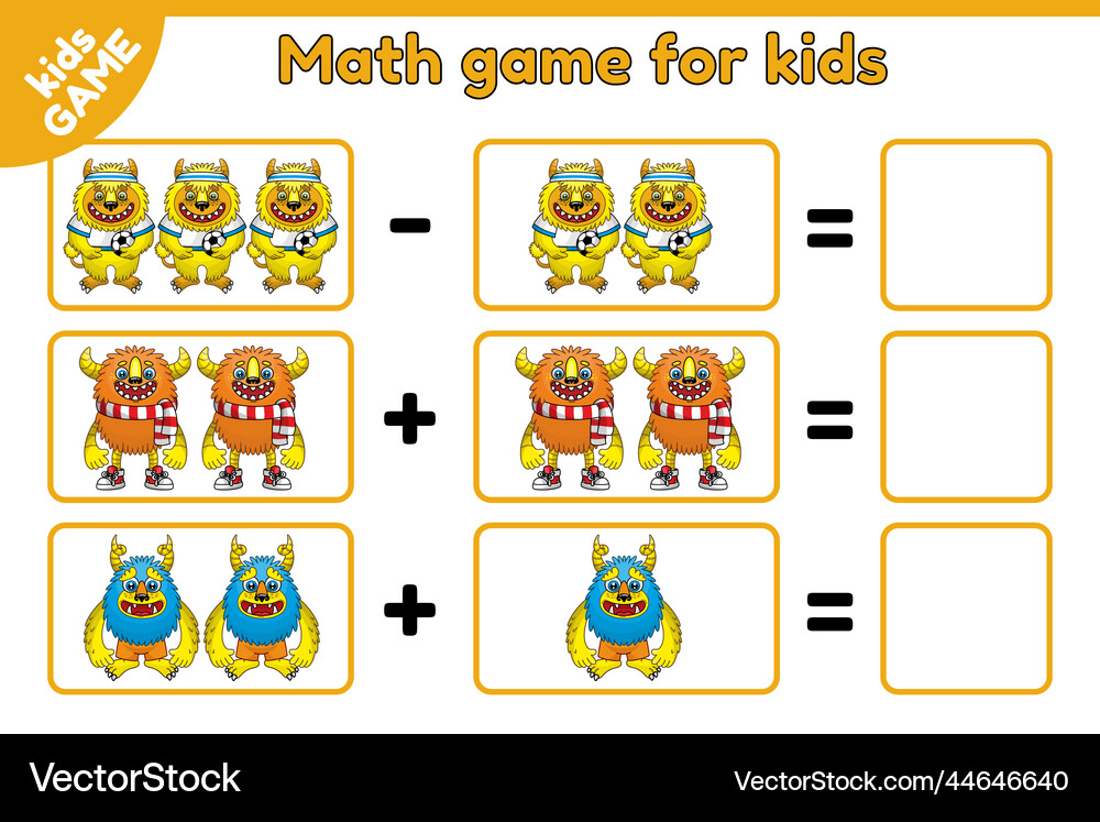 Math game for kids cartoon monsters-3 Royalty Free Vector
