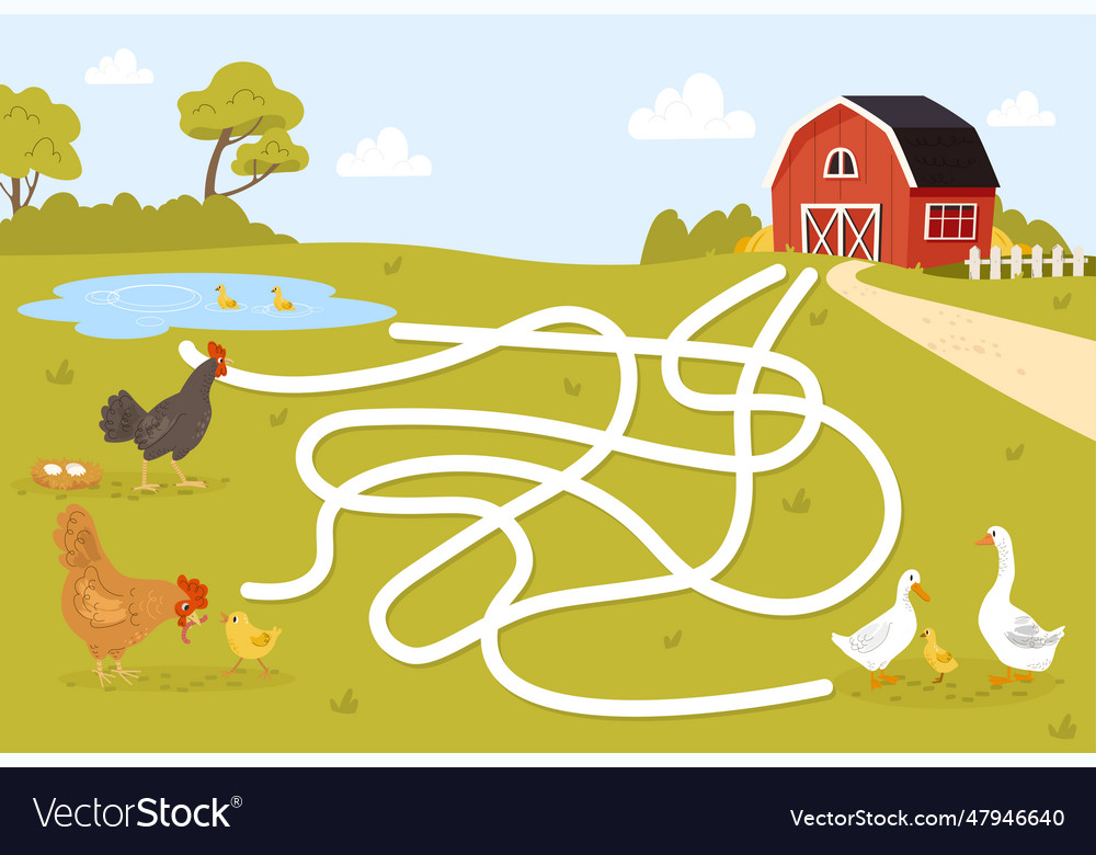 Maze with farm animals concept Royalty Free Vector Image