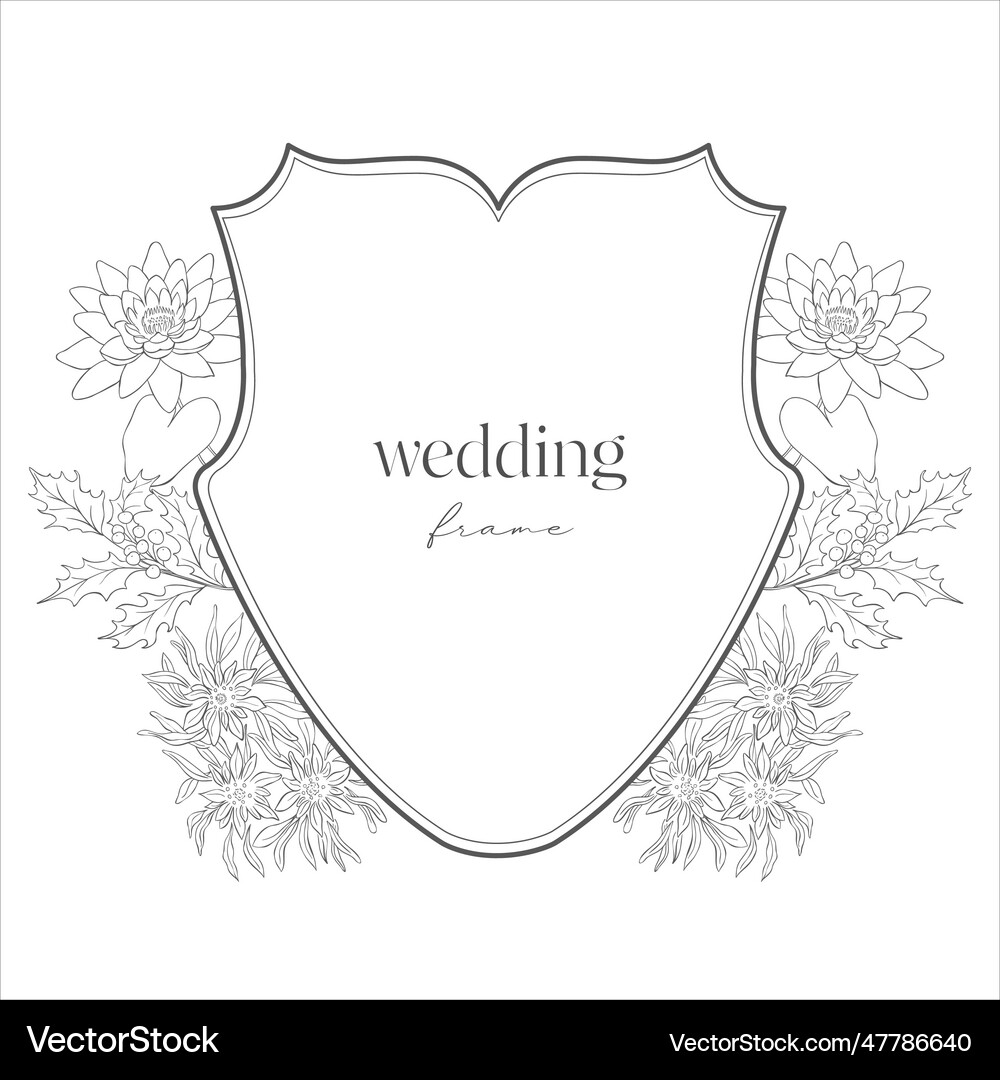 Wedding crest with flowers on the white background