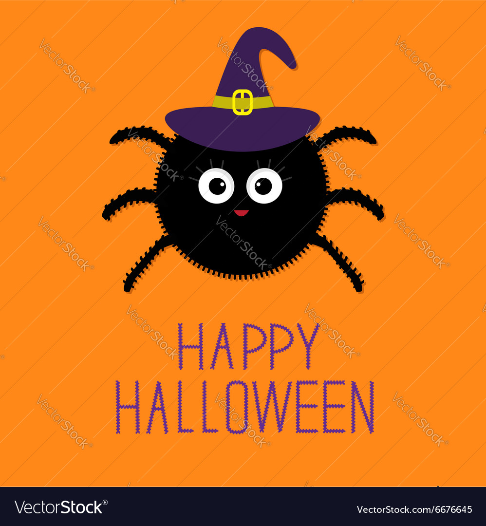 Cute fluffy spider in witch hat happy halloween Vector Image