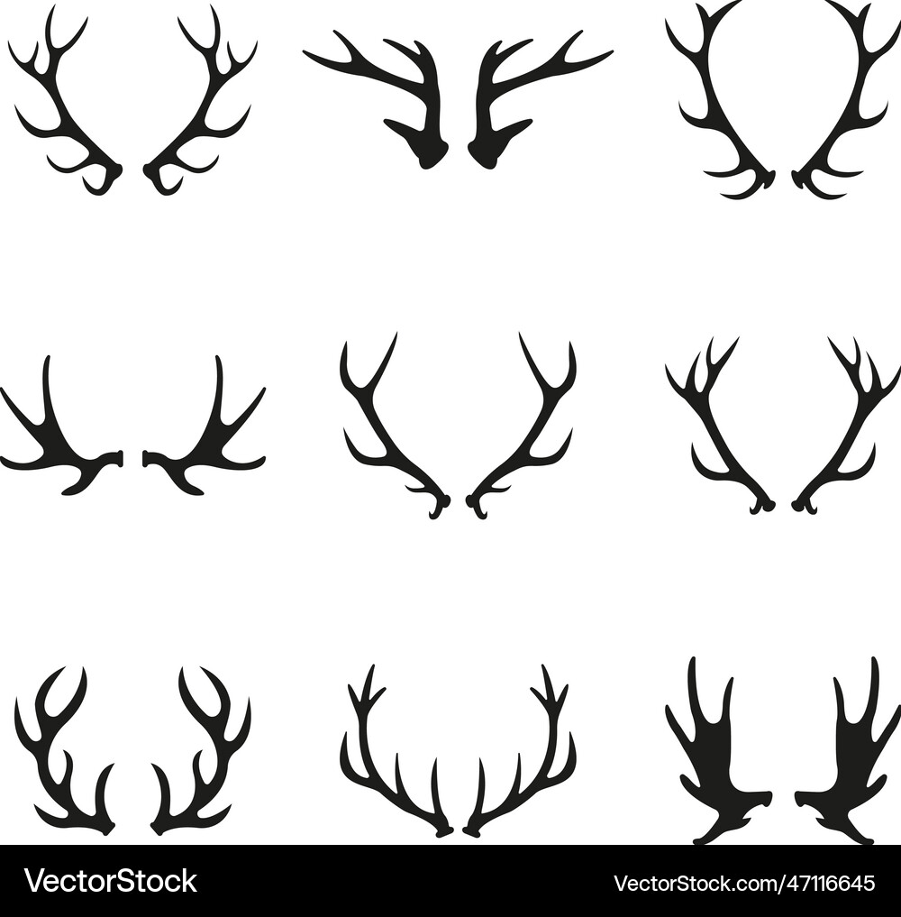 Deer antlers icon set horns collection Royalty Free Vector