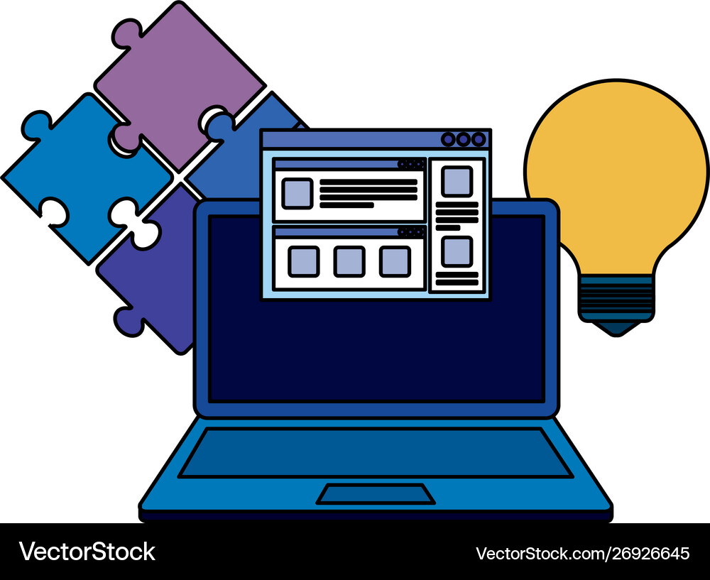 Laptop computer with success icons Royalty Free Vector Image