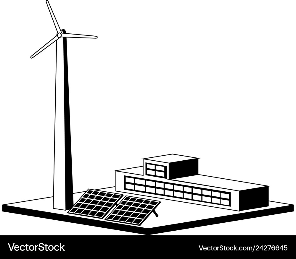 Monochromatic wind and solar power plant Vector Image