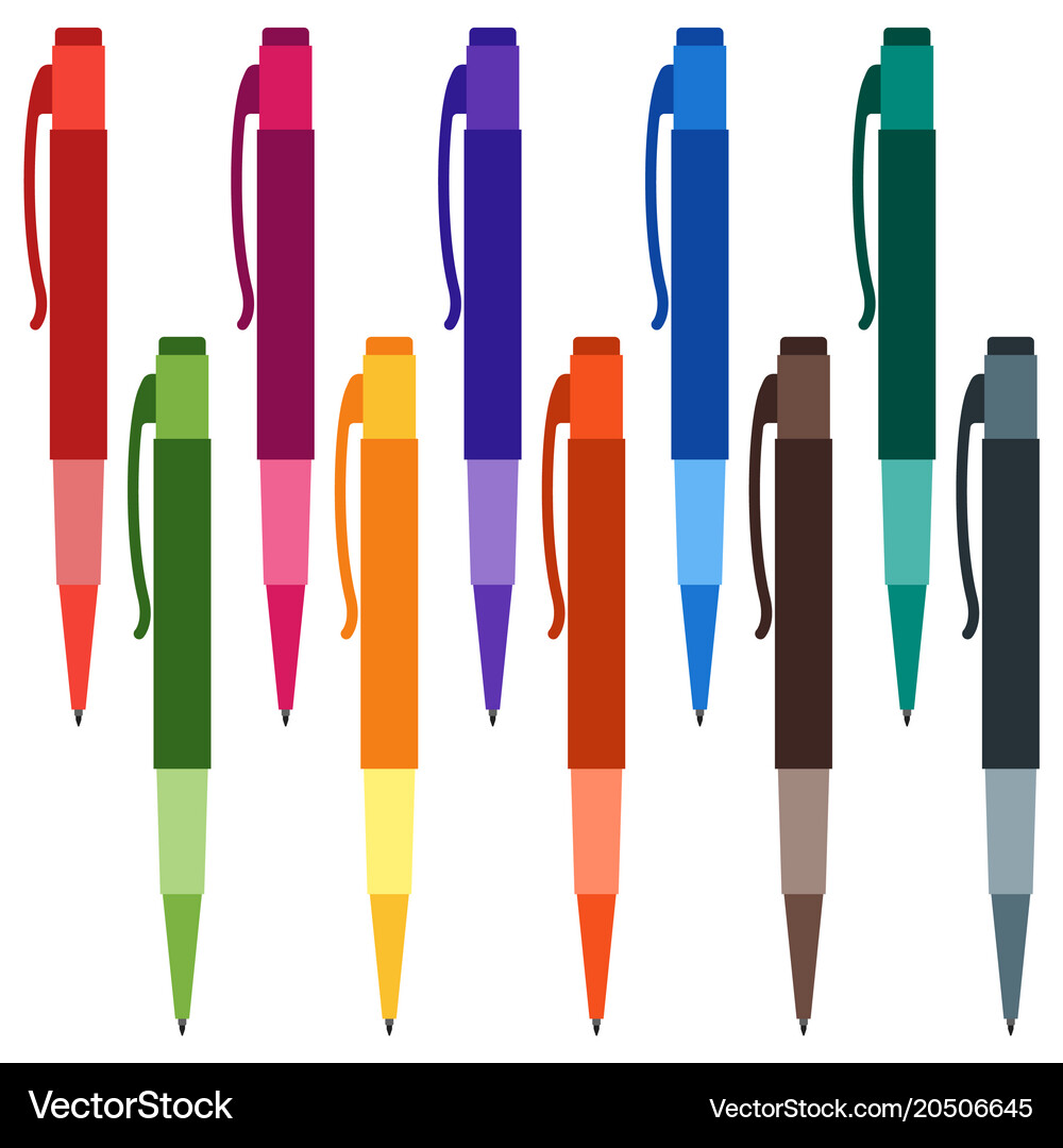 Set of multi-colored pens on a white background Vector Image