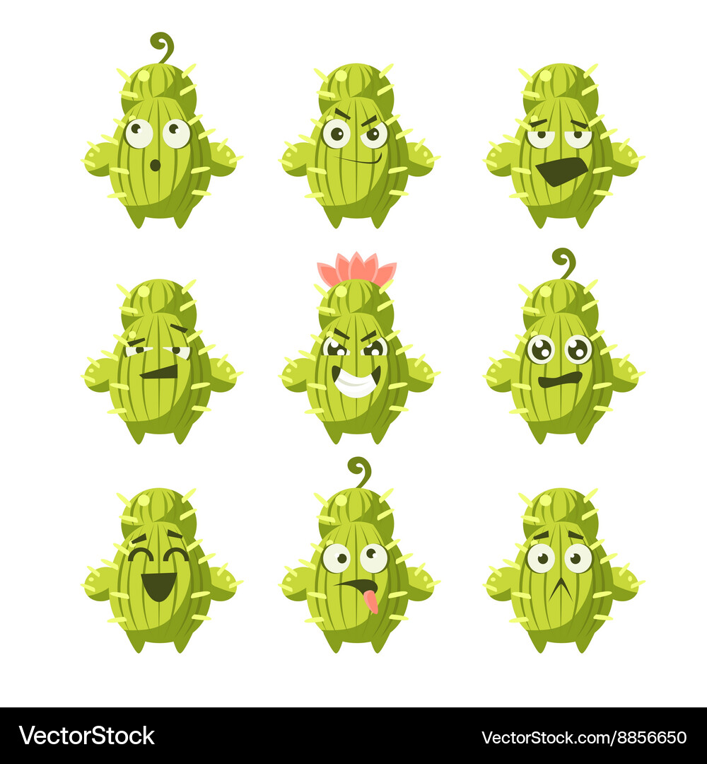 Cartoon Cactus Emoji Set Royalty Free Vector Image