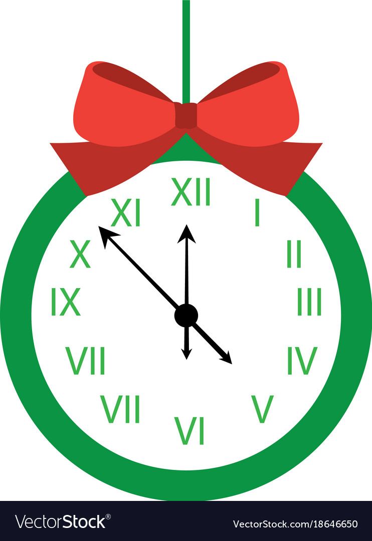 Christmas clock frame bow ribbon decoration Vector Image