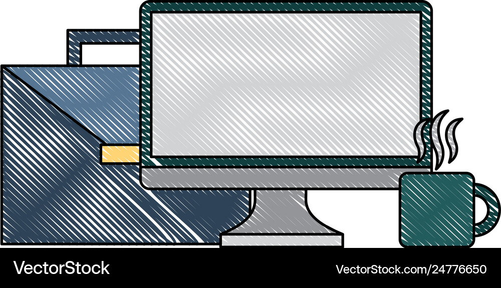 Computer business briefcase and coffee cup office Vector Image