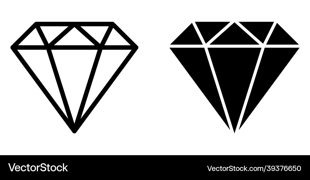 Diamond icon and outline icon Royalty Free Vector Image