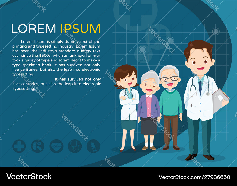 Doctor and elderly poster template Royalty Free Vector Image