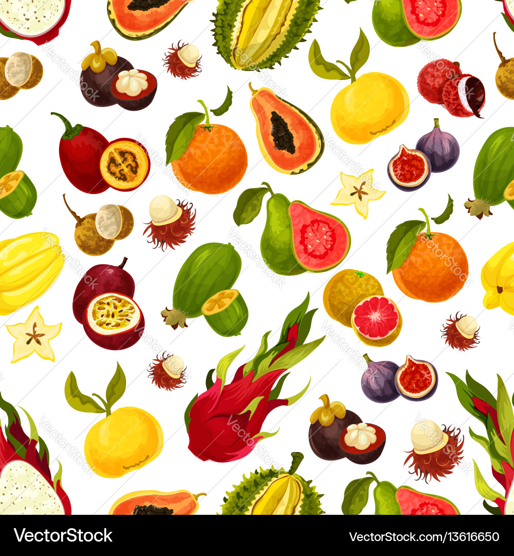 Exotic fresh fruits seamless pattern Royalty Free Vector