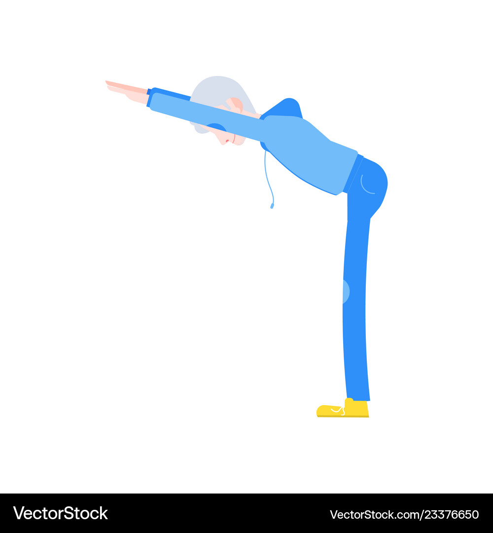 Flat elderly man in sportsuit forward bend Vector Image