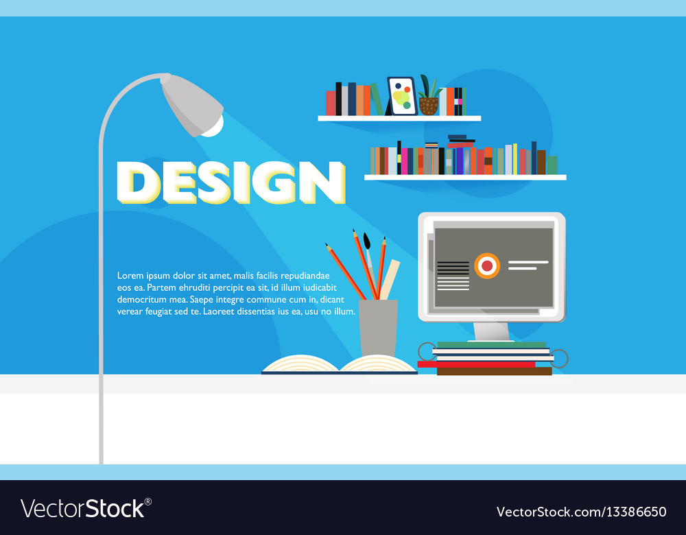 Flat workspace site template Royalty Free Vector Image