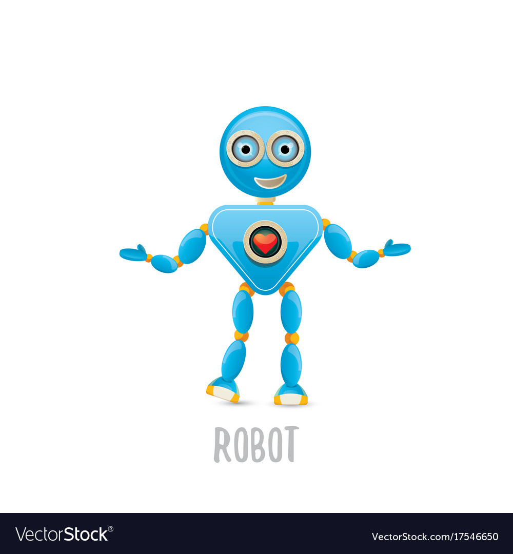 Funny cartoon blue robot character Royalty Free Vector Image Funny cartoon blue robot character Royalty Free Vector Image