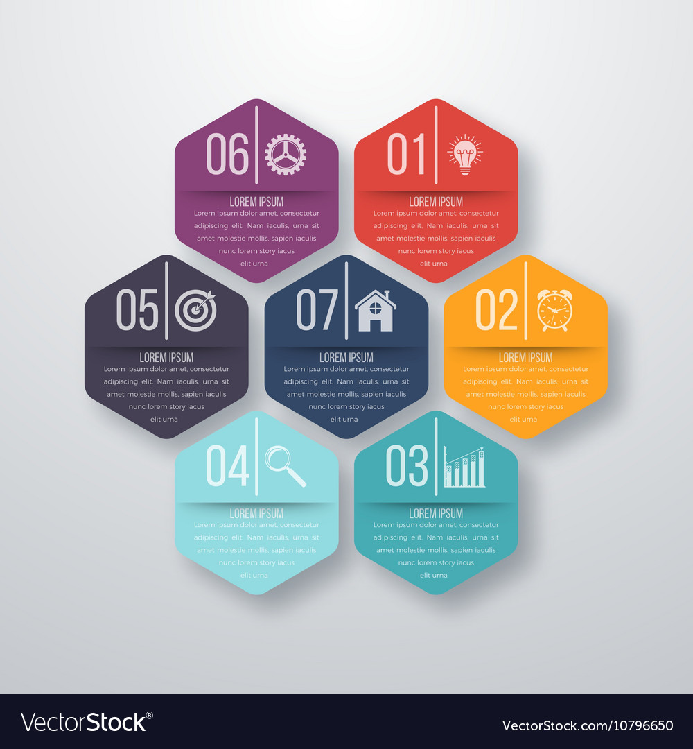 Infographics seven hexagons Royalty Free Vector Image