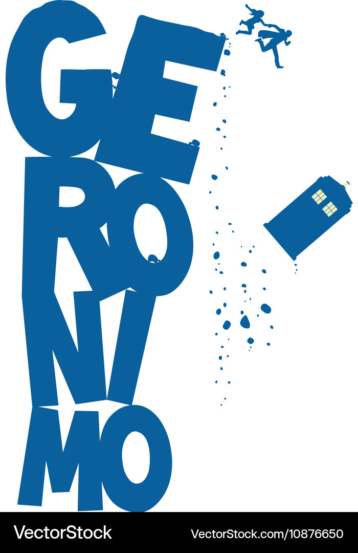 Police Box flying with word Geronimo Royalty Free Vector