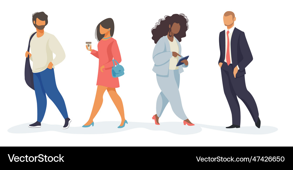 Set of walking people Royalty Free Vector Image