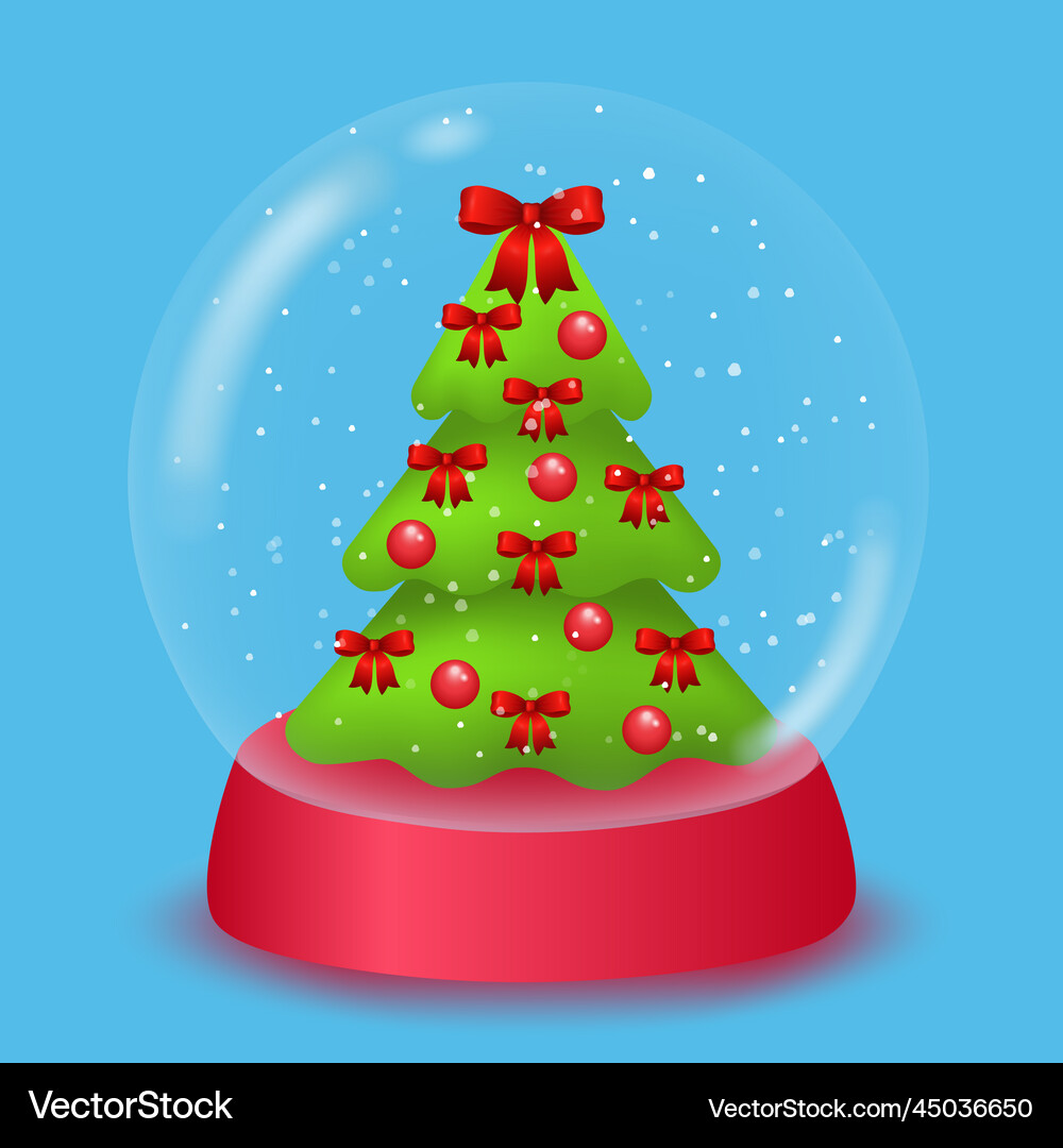 Snow globe with a decorated christmas tree Vector Image