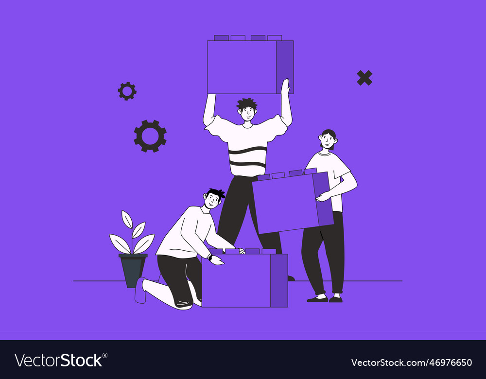 Support in team web concept with character scene Vector Image