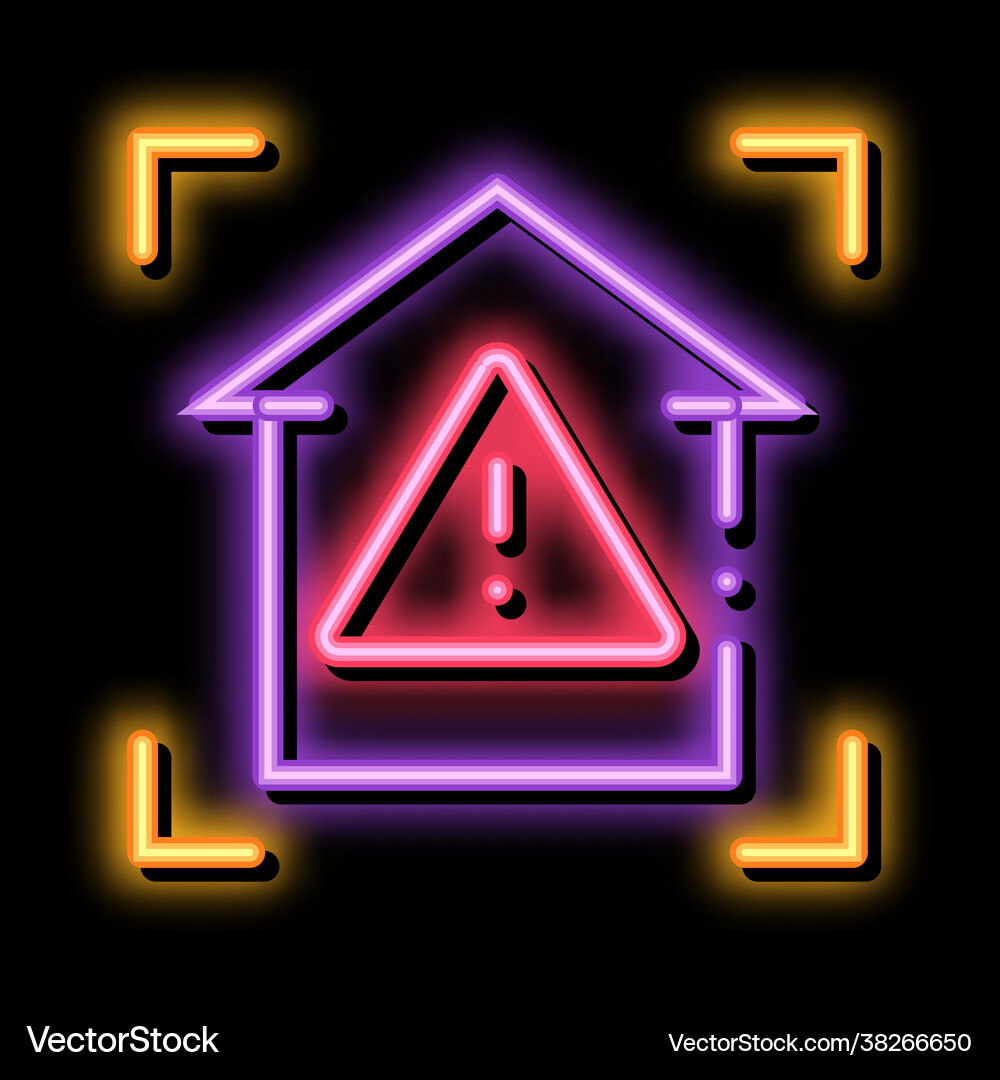 Unsafe home detection neon glow icon Royalty Free Vector