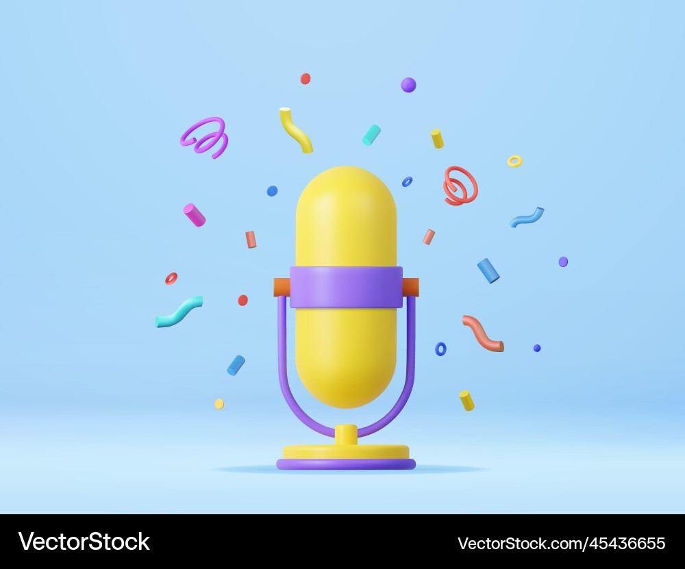 3d podcast microphone on stand audio equipment Vector Image