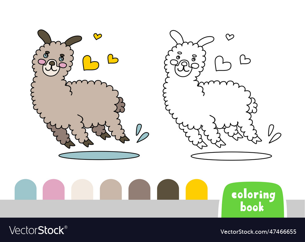 Coloring book for kids llama page for books Vector Image