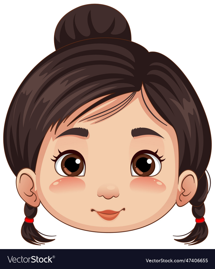 Cute Asian Girl Head Cartoon Royalty Free Vector Image