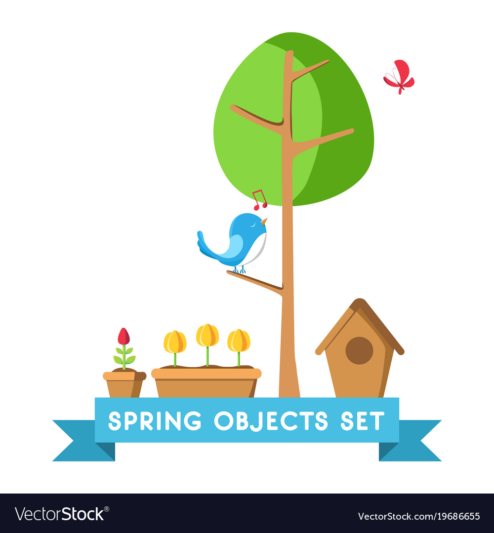 Design spring objects set poster Royalty Free Vector Image