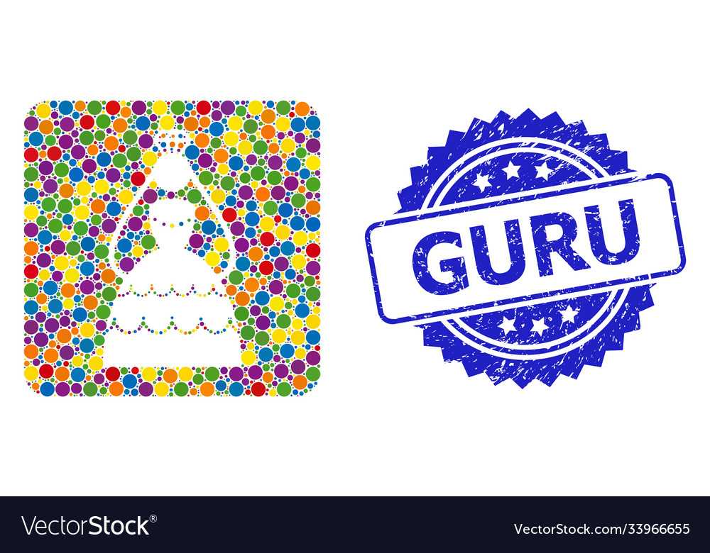 Distress guru stamp and multicolored collage Vector Image Distress guru stamp and multicolored collage Vector Image