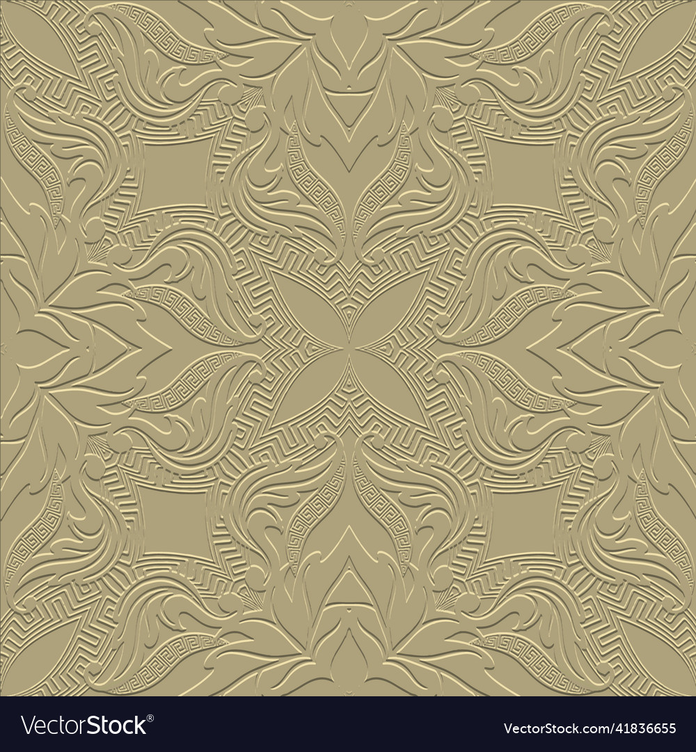 Embossed 3d floral seamless pattern greek emboss Vector Image