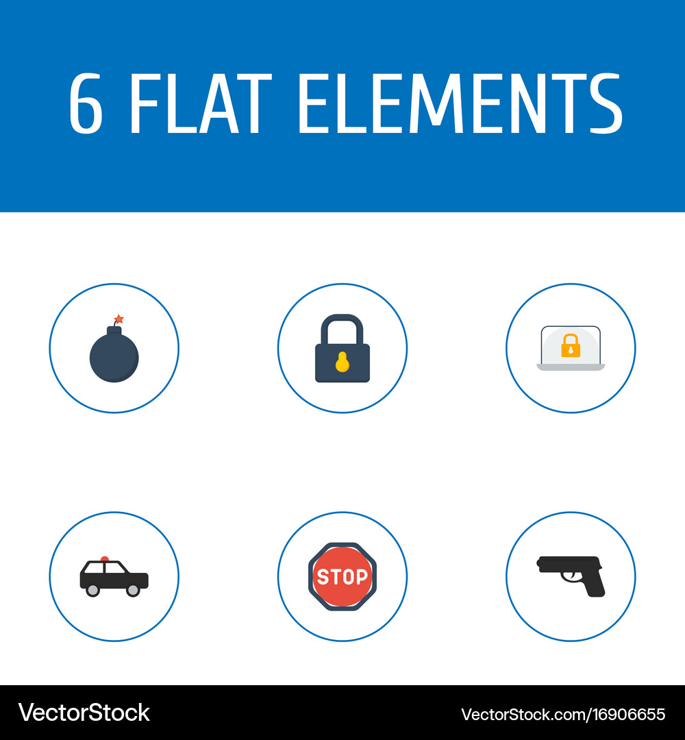 Flat icons explosive gun padlock and other Vector Image