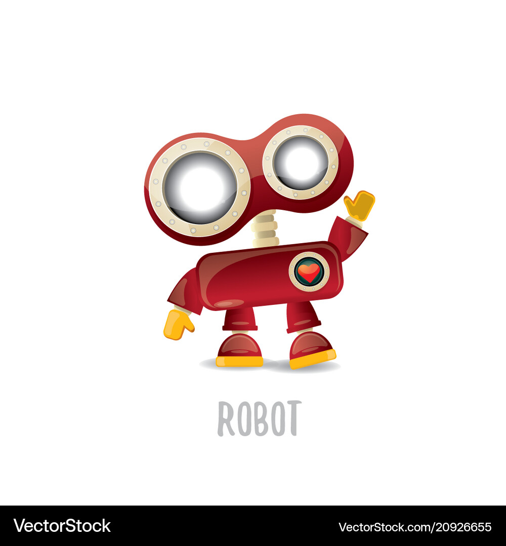Funny cartoon red friendly robot character Vector Image