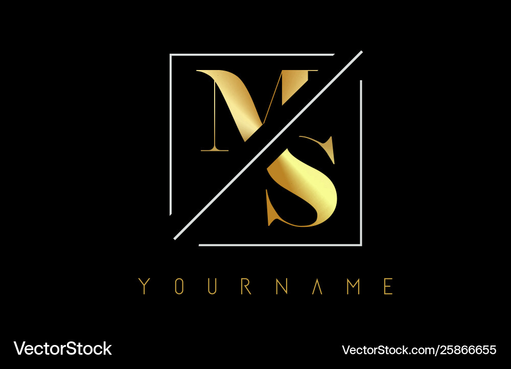 Ms golden letter logo with cutted and intersected Vector Image