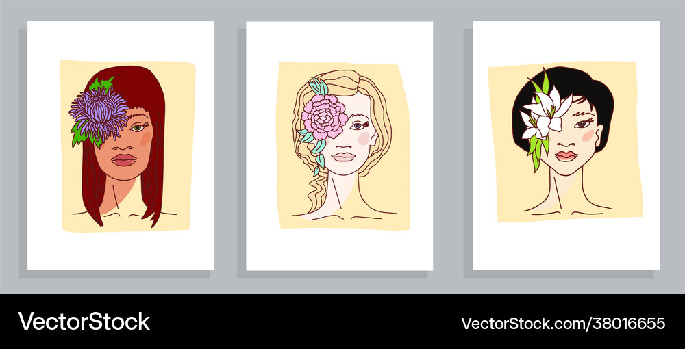Posters set abstract young women faces Royalty Free Vector