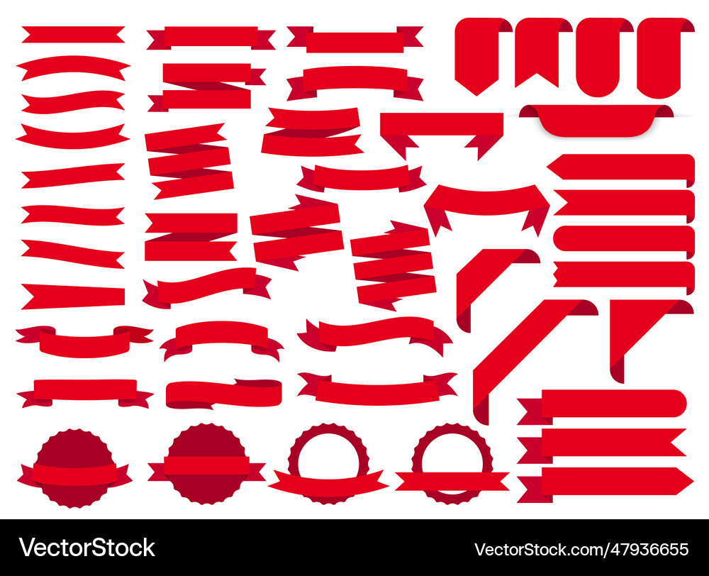 Red ribbon banners template labels set blank for Vector Image