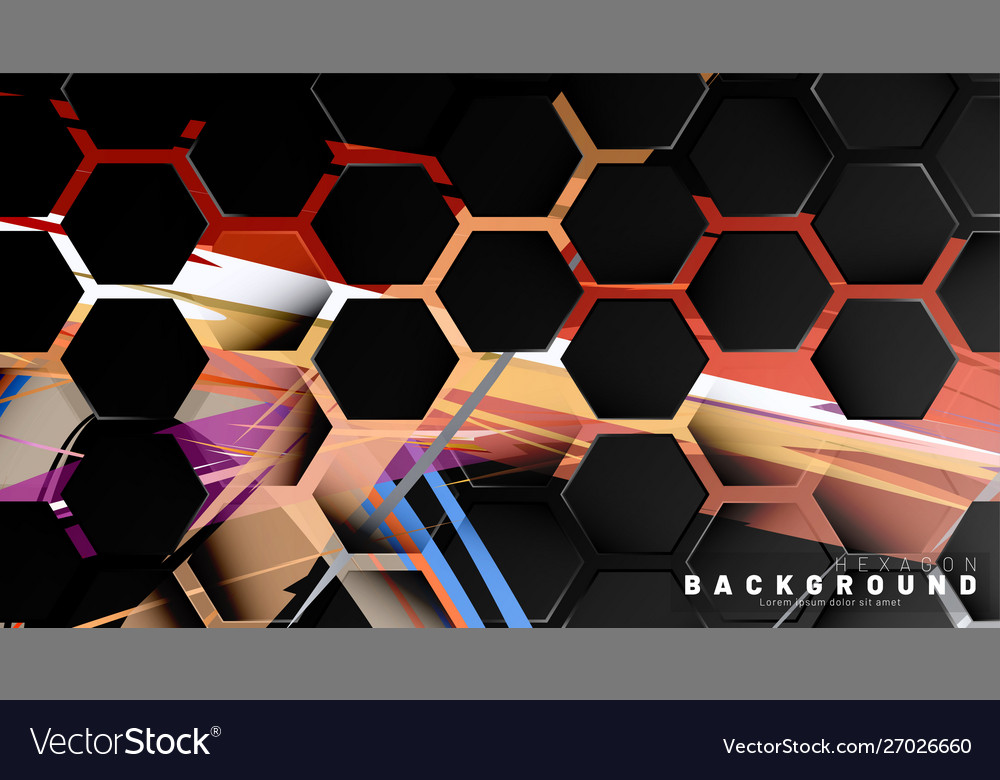 Black hexagon abstract pattern on colorful brush Vector Image