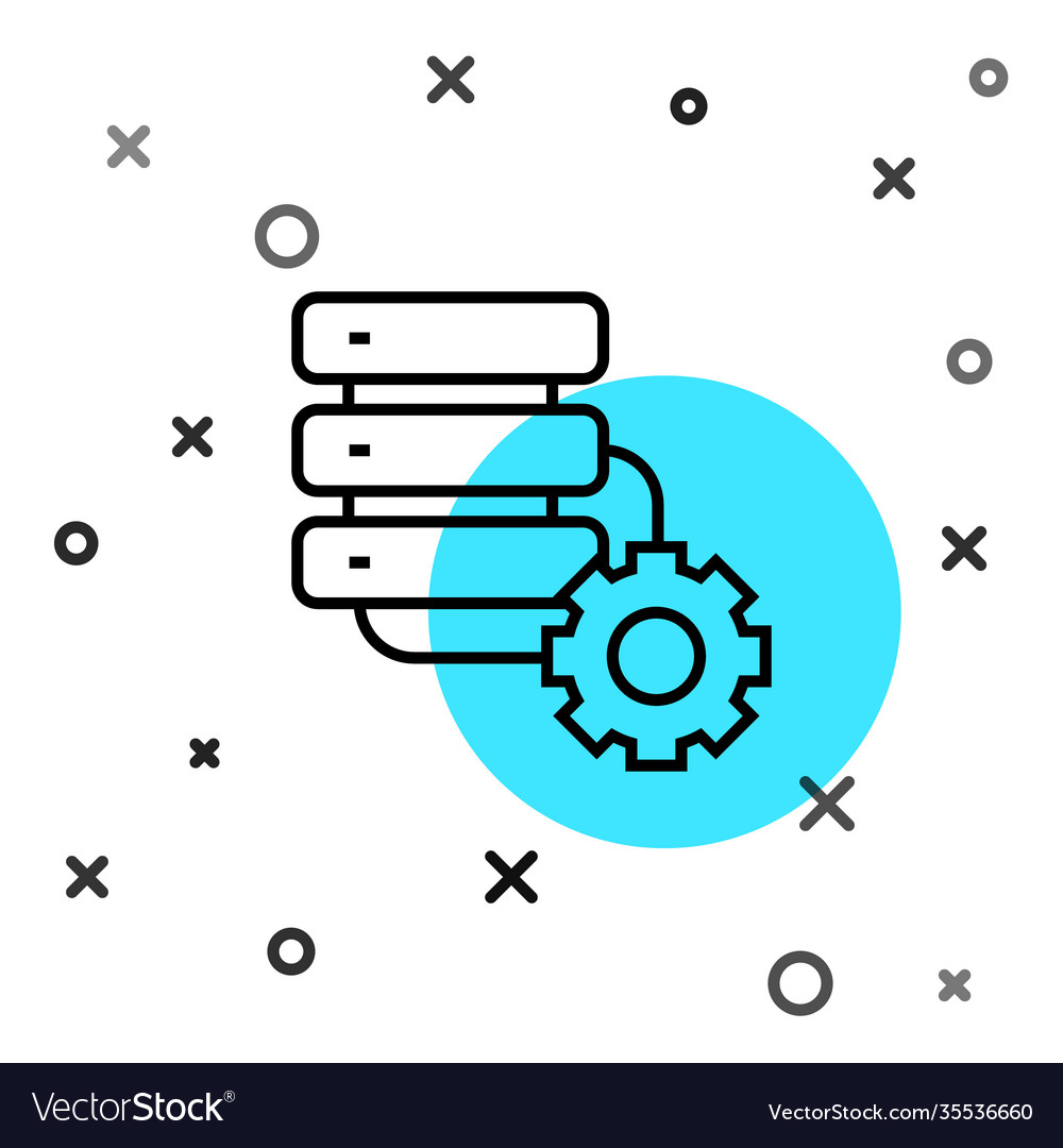 Black line server and gear icon isolated on white Vector Image