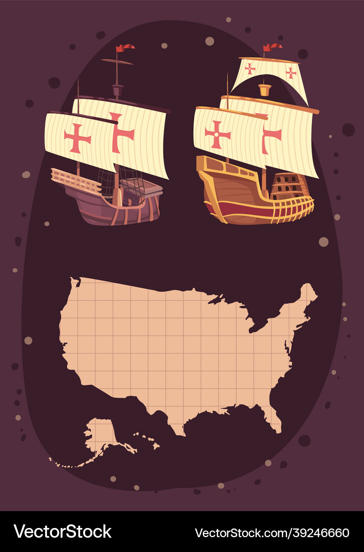 Columbus day icons and map Royalty Free Vector Image