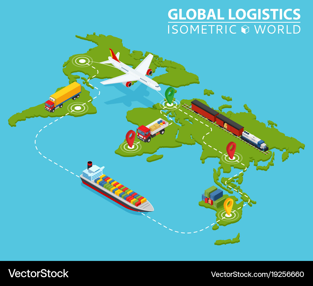 Global logistic isometric vehicle infographic Vector Image