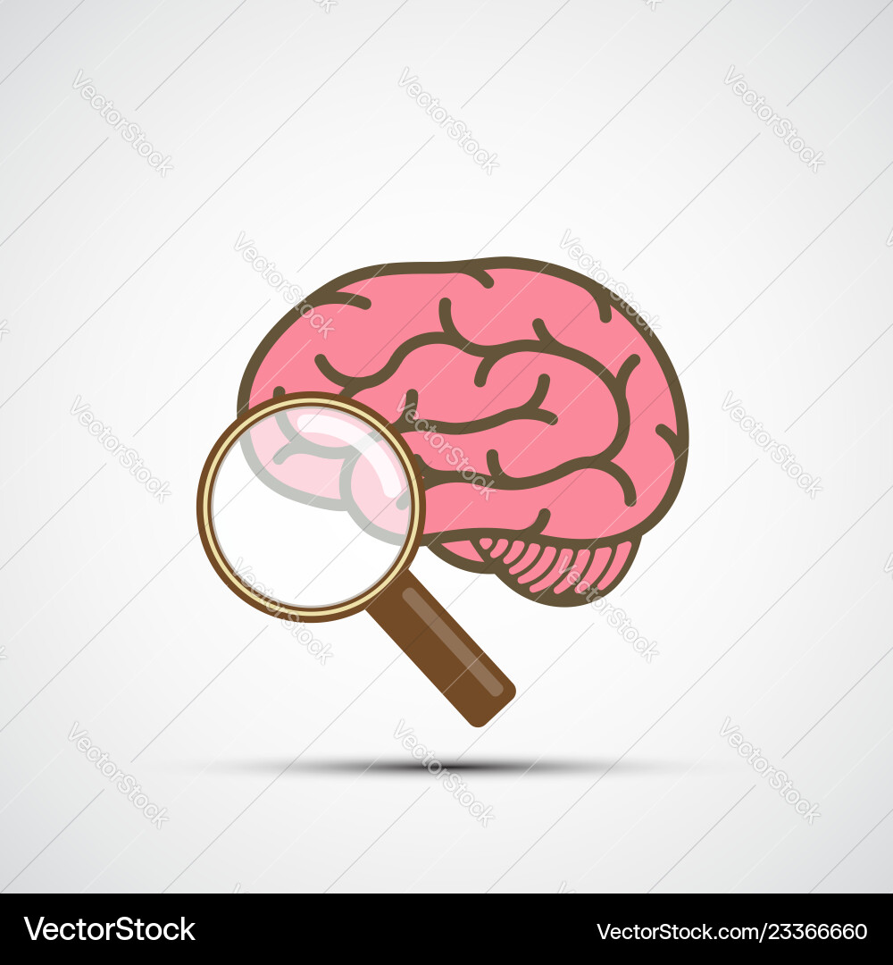 Icon human brain and magnifying glass Royalty Free Vector