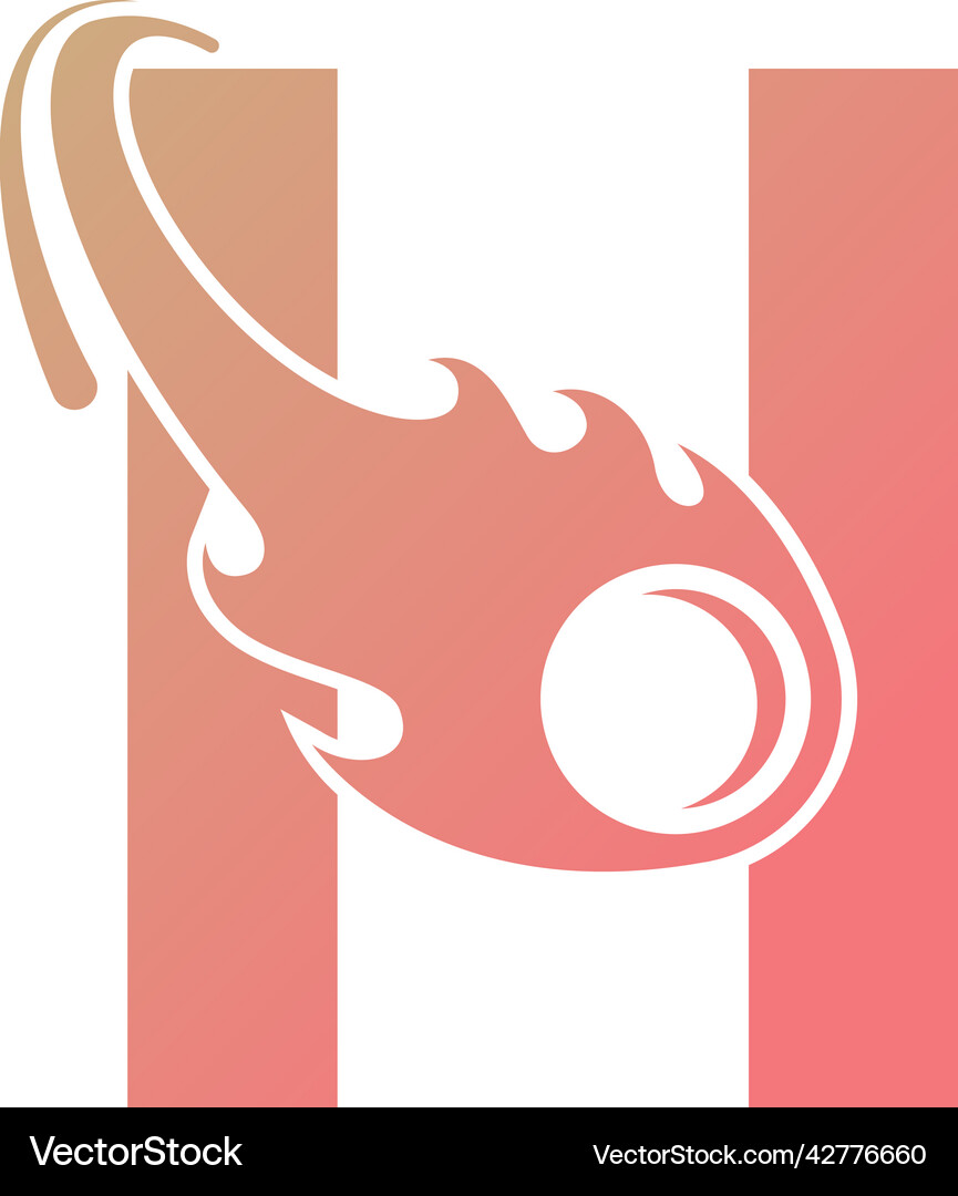 Letter h is passed by a falling meteor icon Vector Image